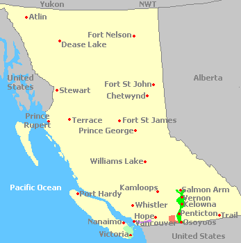 Map of Wine Regions in the British Columbia